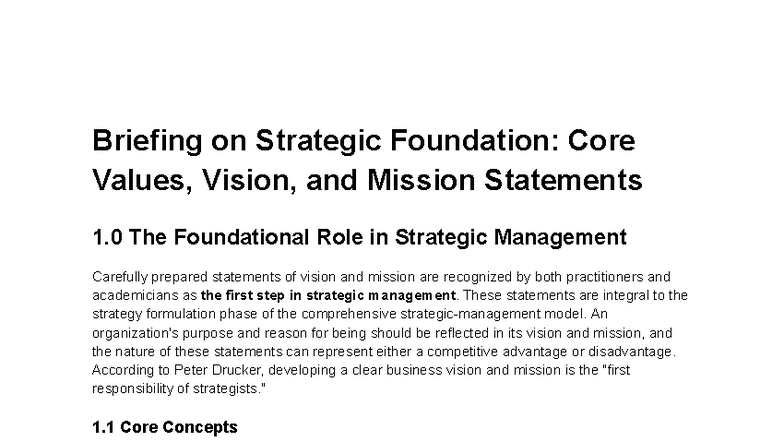 Strategic Foundations: Core Values, Vision & Mission Statements ...