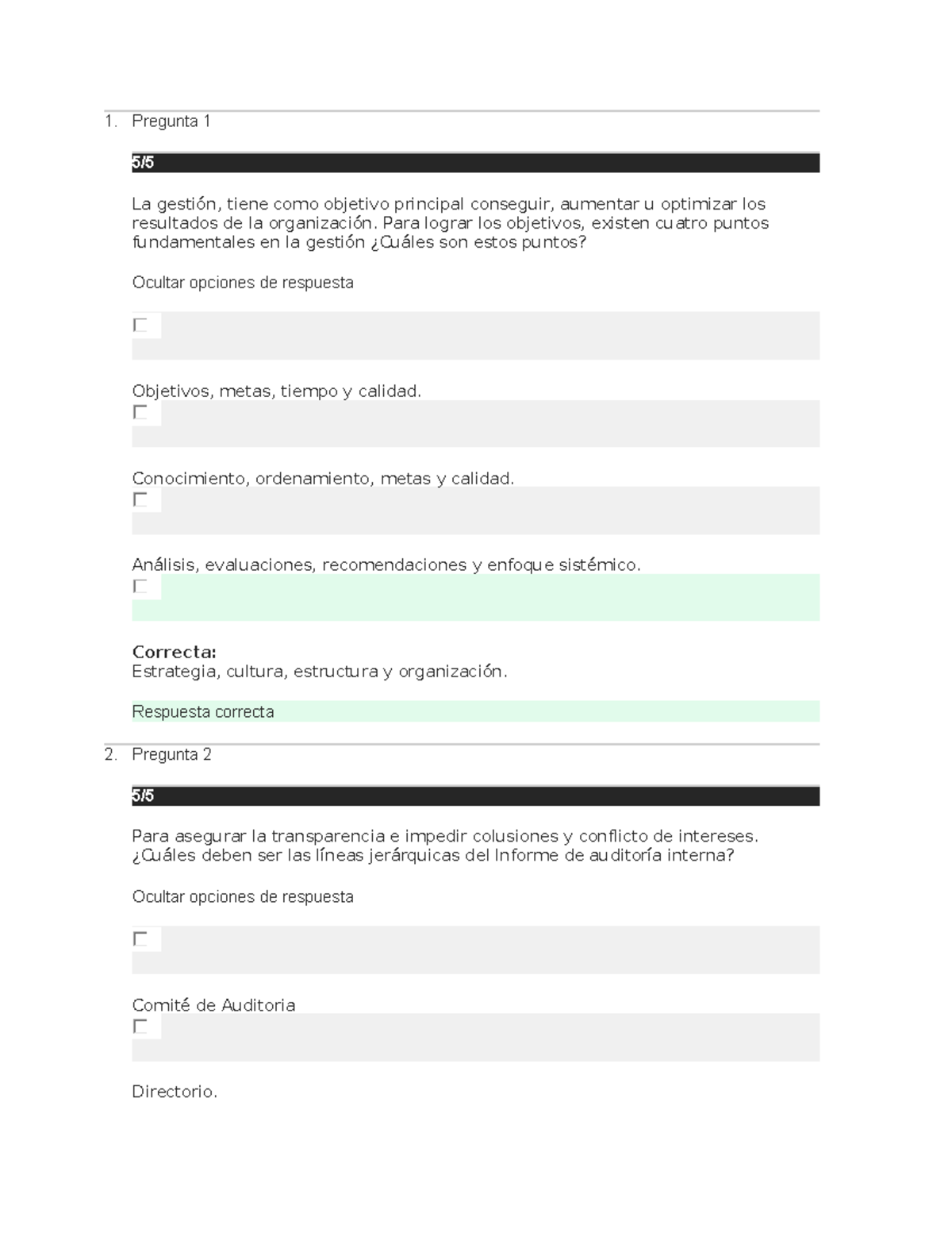 Examen Final GESTIÓN AUDITORIA: Preguntas y Respuestas Clave - Studocu