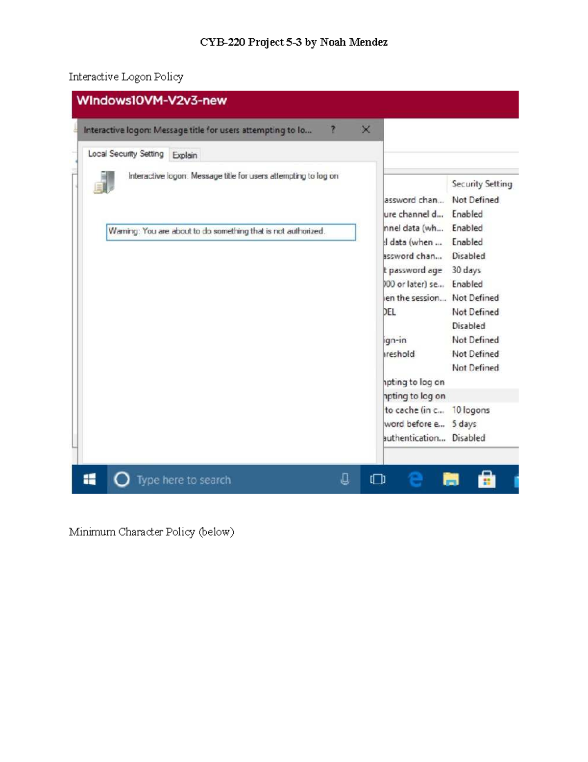 CYB 220 Project One: Interactive Logon & Configuration Policies - Studocu