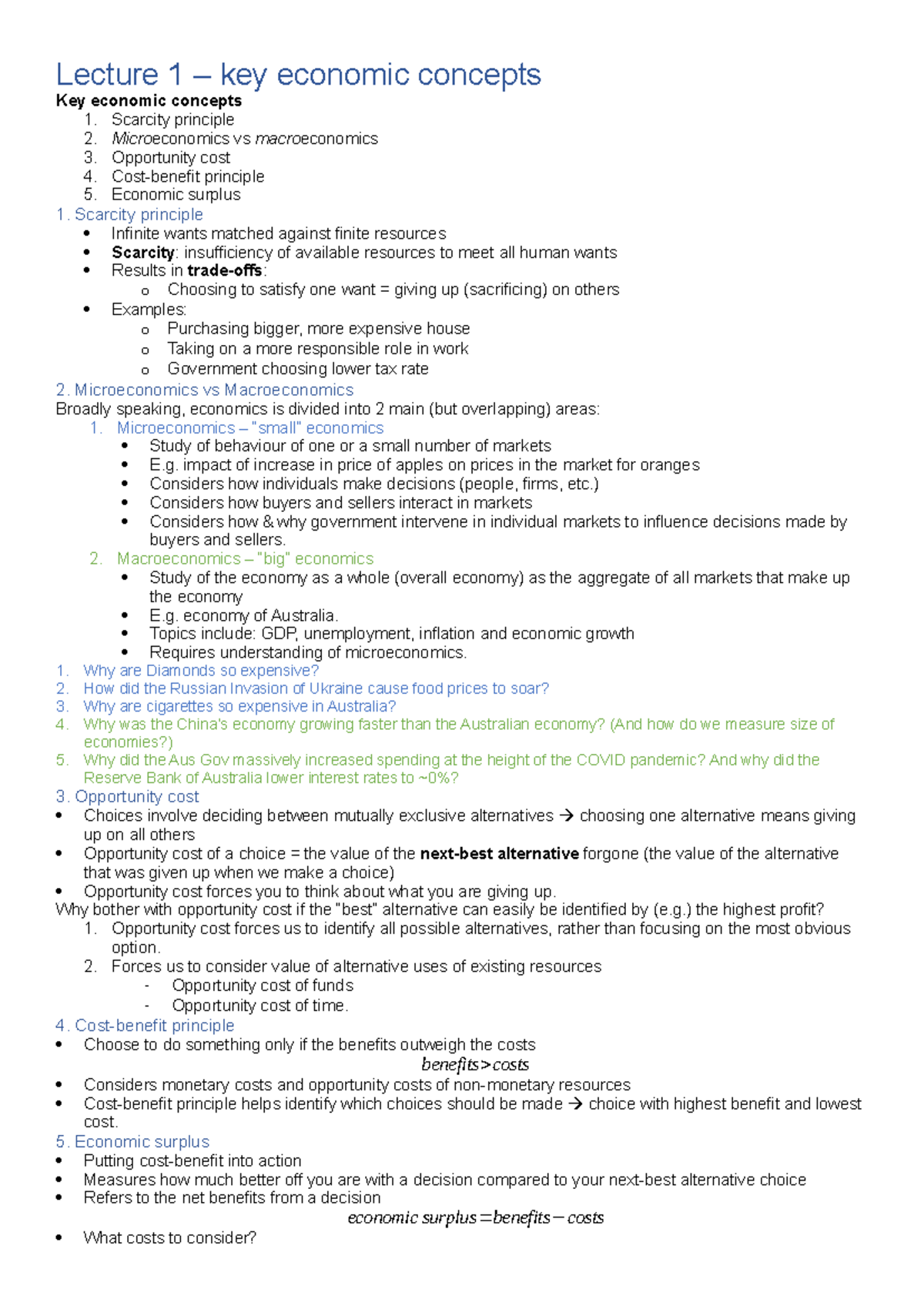 Final Exam Notes: Key Economic Concepts (ECO101) - Studocu