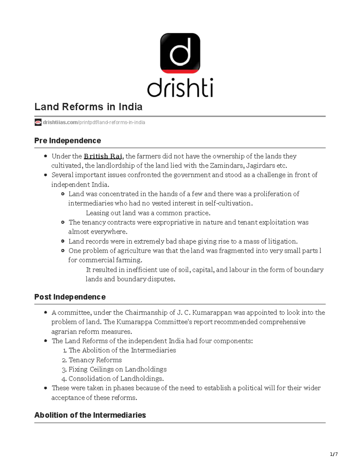 Land Reforms in India: Pre-Independence and Post-Independence Analysis ...