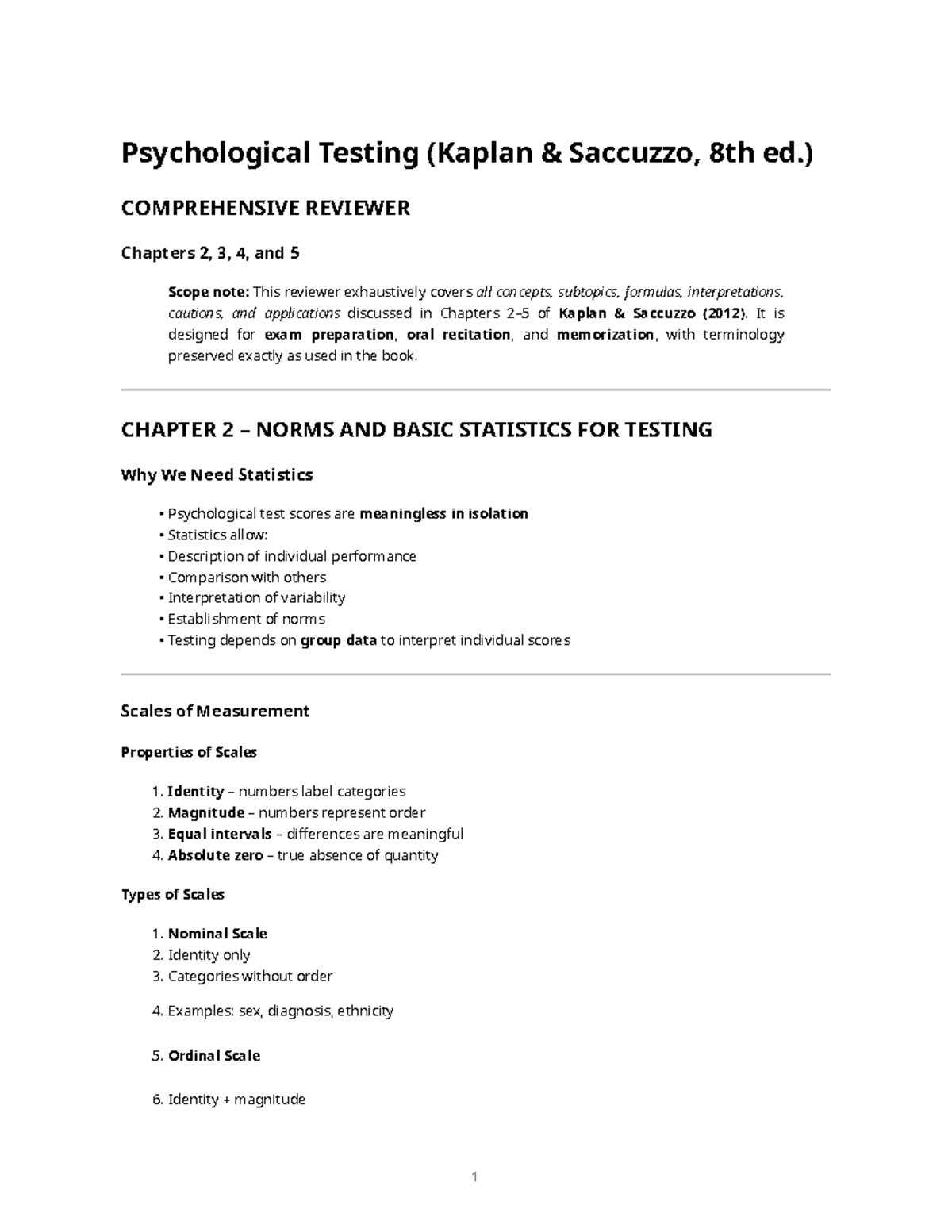 Kaplan & Saccuzzo 8th Ed – Comprehensive Reviewer (chs - Psychological ...