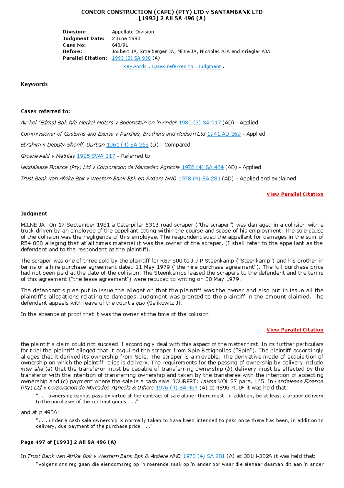 Concor Construction v Santambank Ltd Case Analysis (CAPE 1993) - Studocu