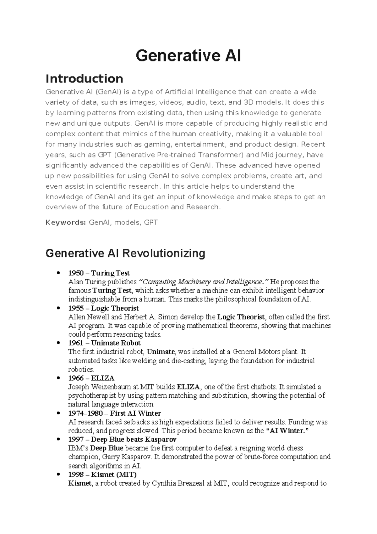 Generative AI (GenAI) Overview: Evolution, Applications, and Future ...