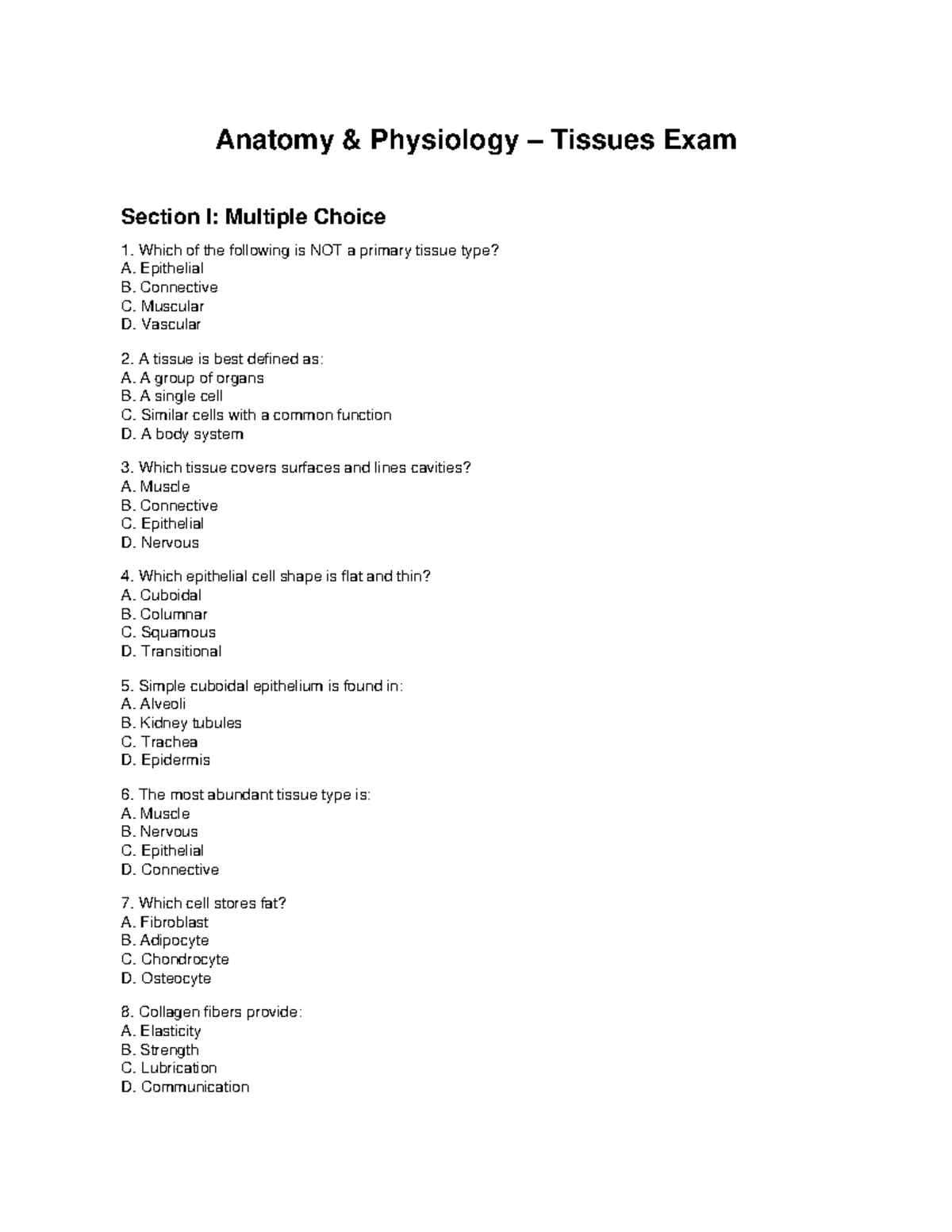 AP Tissues Exam: Comprehensive Review and Practice Questions - Studocu