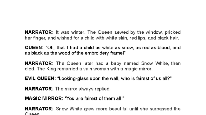 Snow White & The 7 Dwarfs: 2nd Revision Script Analysis - Studocu