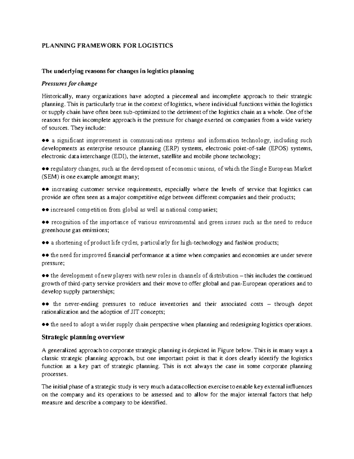 Planning Framework for Logistics: Strategic & Design Considerations ...