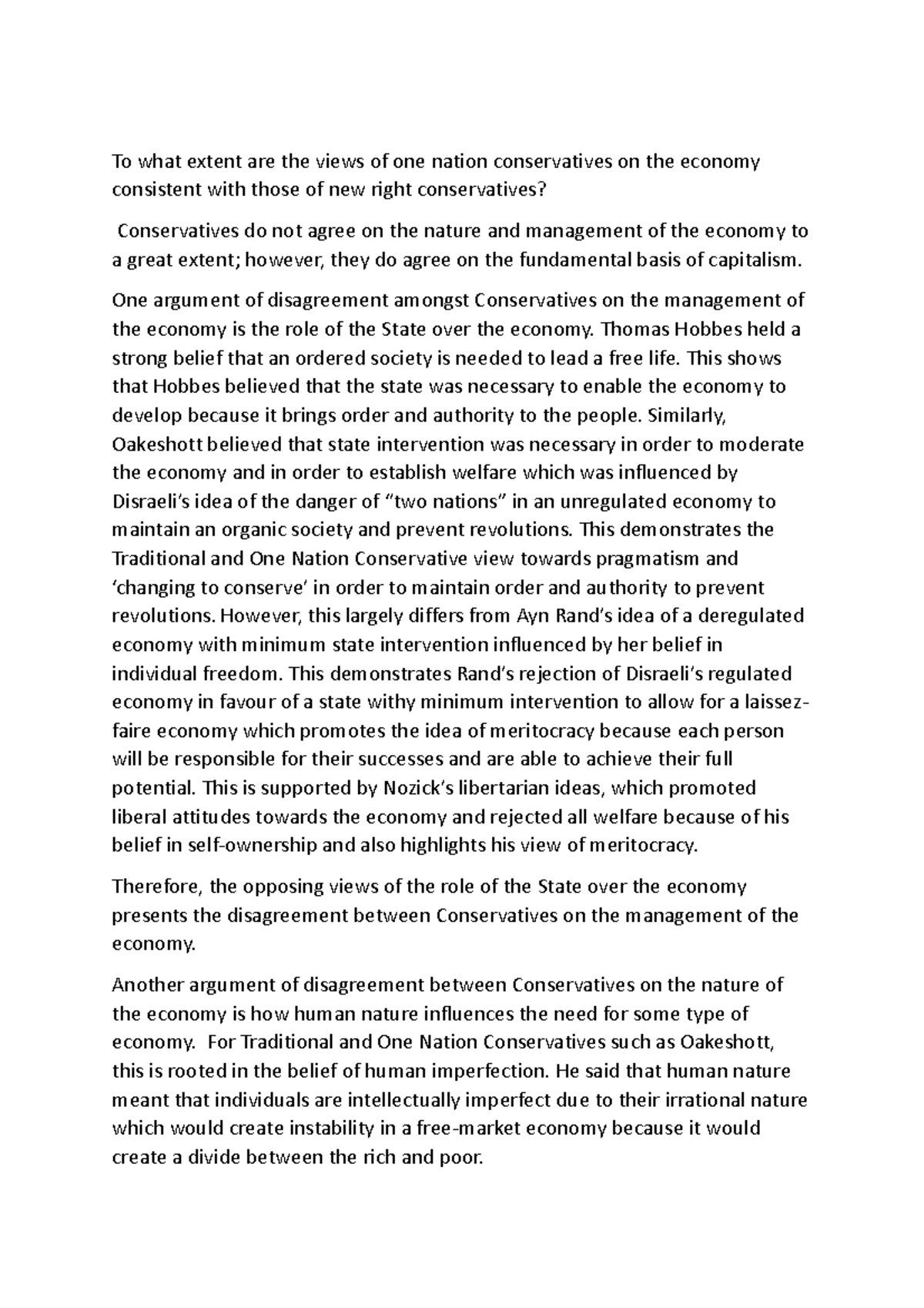 Conservative Economic Views: One Nation vs. New Right Perspectives ...