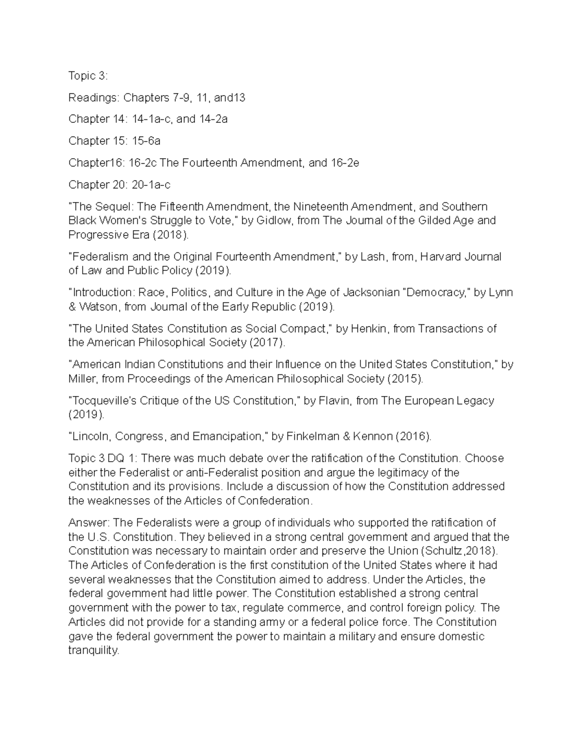 HIS-144 Topic 3: Civil Rights and Constitutional Amendments Analysis ...
