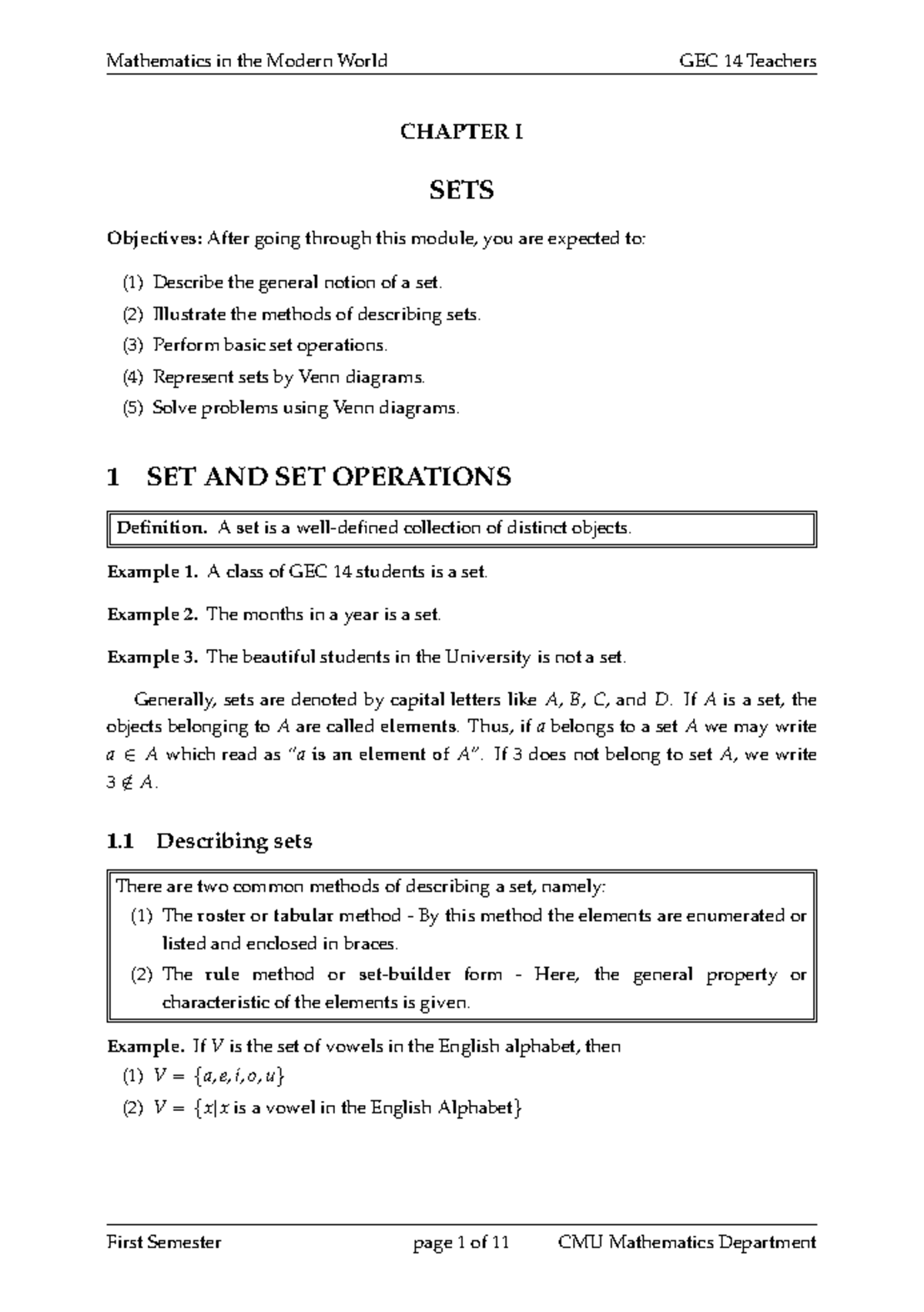 Sets in Mathematics: An Overview of Concepts and Operations - Studocu
