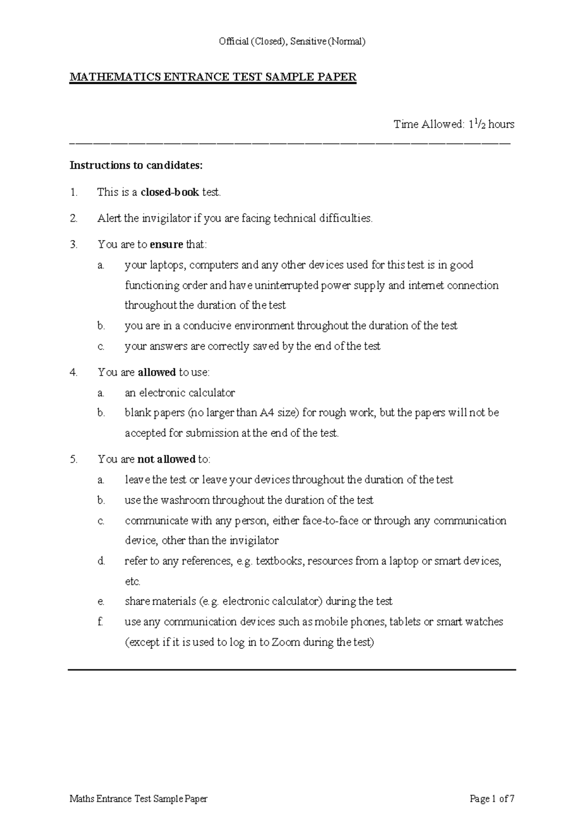 MAT 101 - Mathematics Entrance Test Sample Paper - Studocu