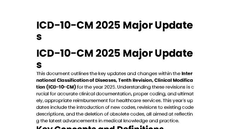 ICD-10-CM 2025 Major Updates: Key Changes & Clinical Implications - Studocu