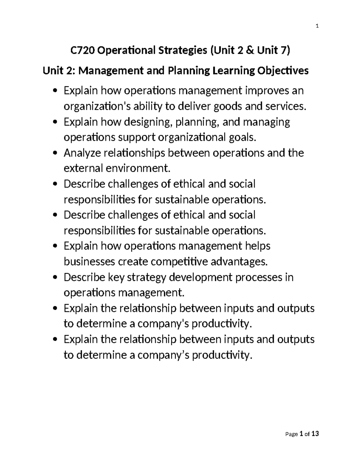 C720OP 2 - Comps - C720 Operational Strategies (Unit 2 & Unit 7) Unit 2 ...