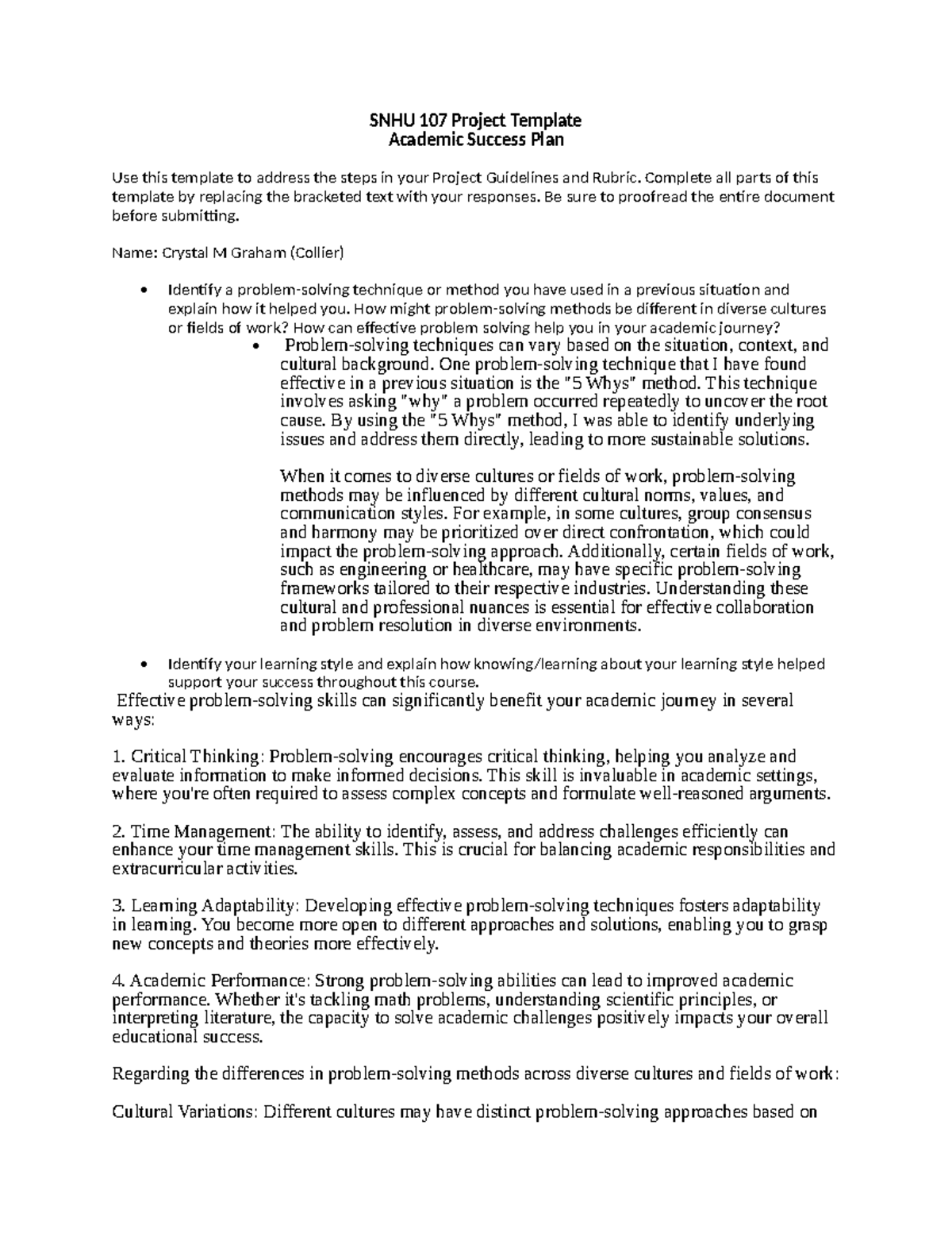 SNHU 107 Project Template - SNHU 107 Project Template Academic Success ...