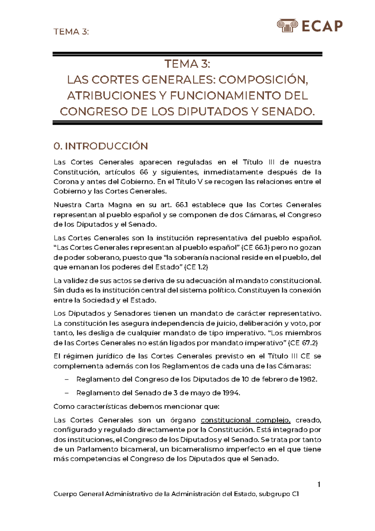 TEMA 3: LAS CORTES GENERALES Y SU FUNCIONAMIENTO EN ESPAÑA - Studocu