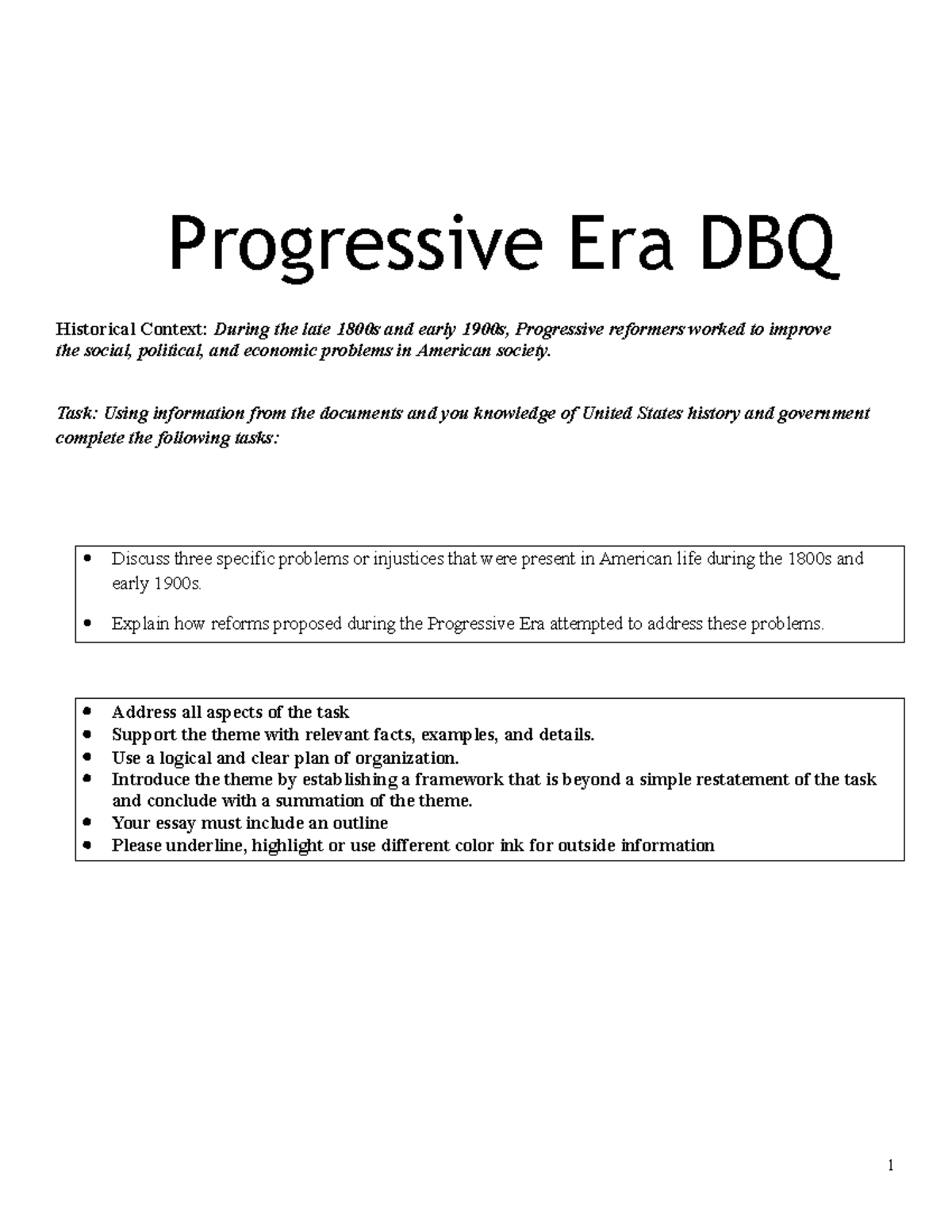 The Progressive Era DBQ - Progressive Era DBQ Historical Context ...
