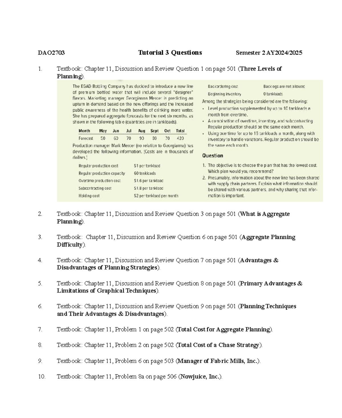 DAO2703 Tutorial 3 Questions: Aggregate Planning Insights - Studocu