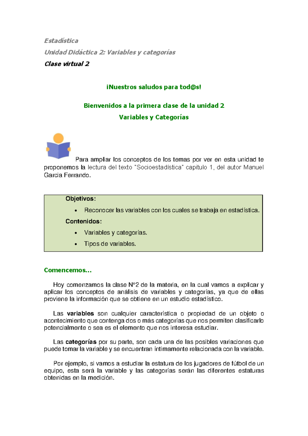 Estadística 2020: Clase Virtual 2 - Variables y Categorías - Studocu