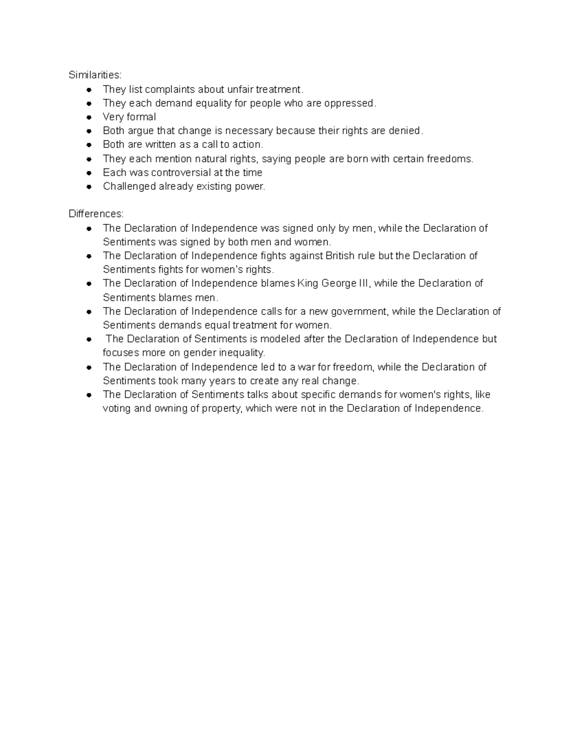 Comparative Analysis of the Declaration of Independence and the ...