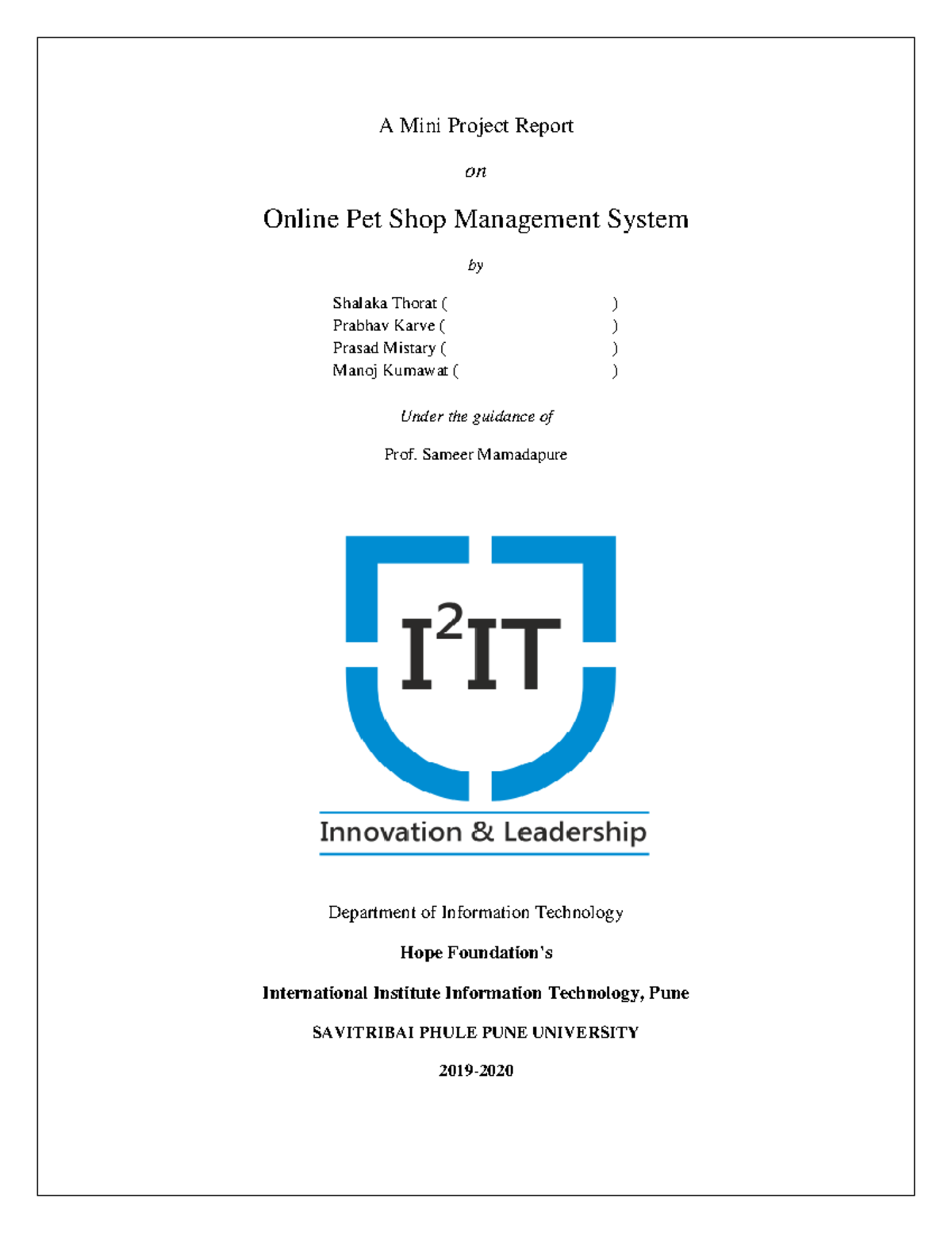 Mini Project Report on Online Pet Shop Management System (TE-IT) - Studocu