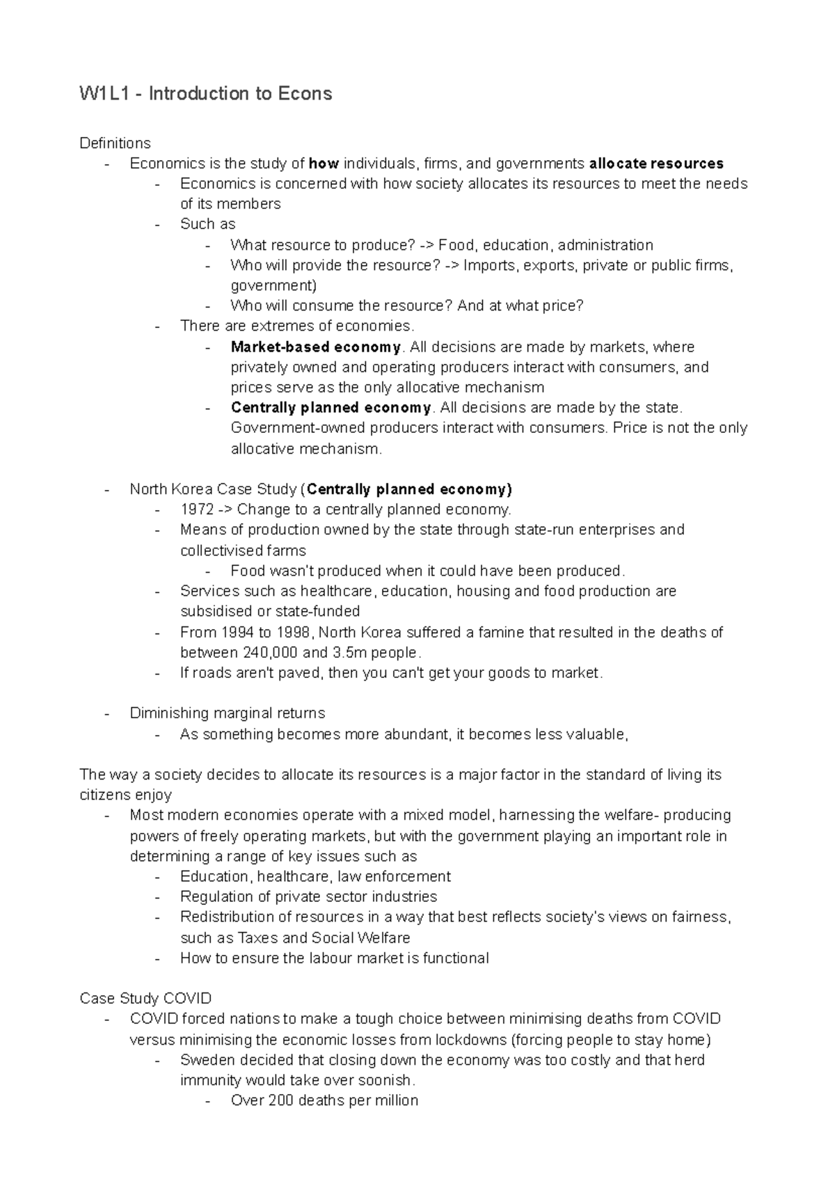ECON1101 W1L1 Intro to Economics: Key Concepts & Case Studies - Studocu