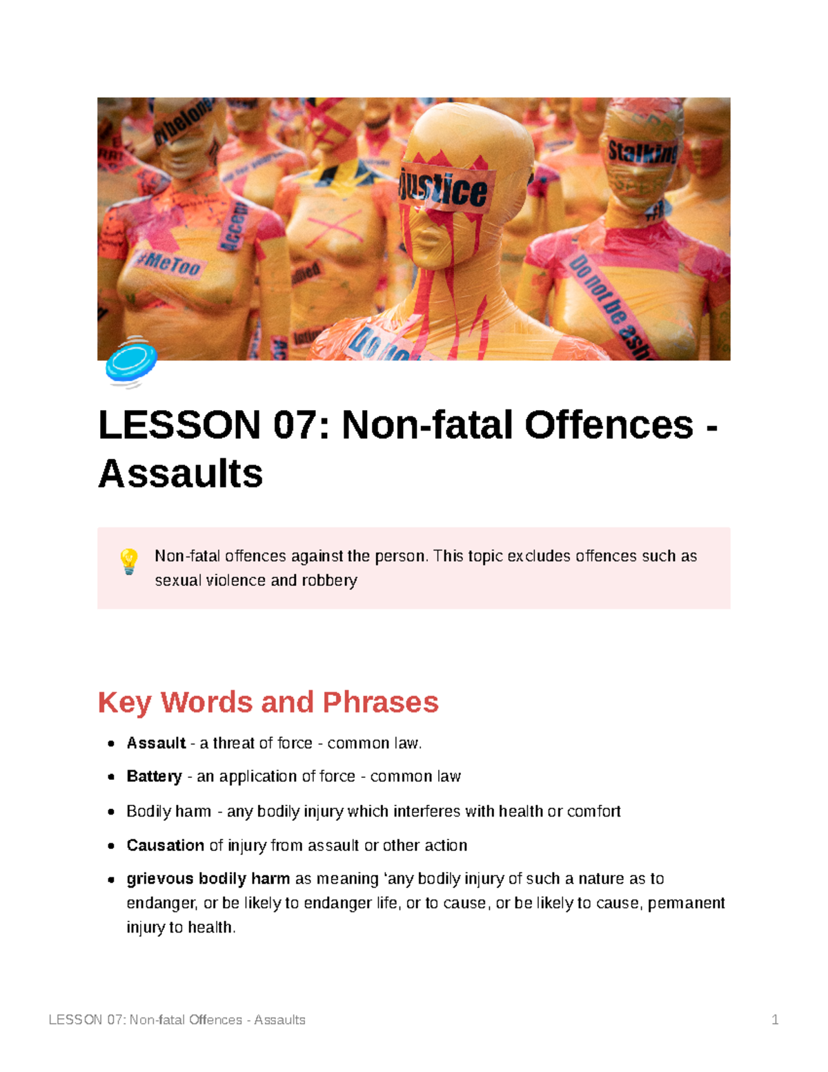 Lesson 07: Non-fatal Offences and Assaults - Key Concepts & Case Law ...