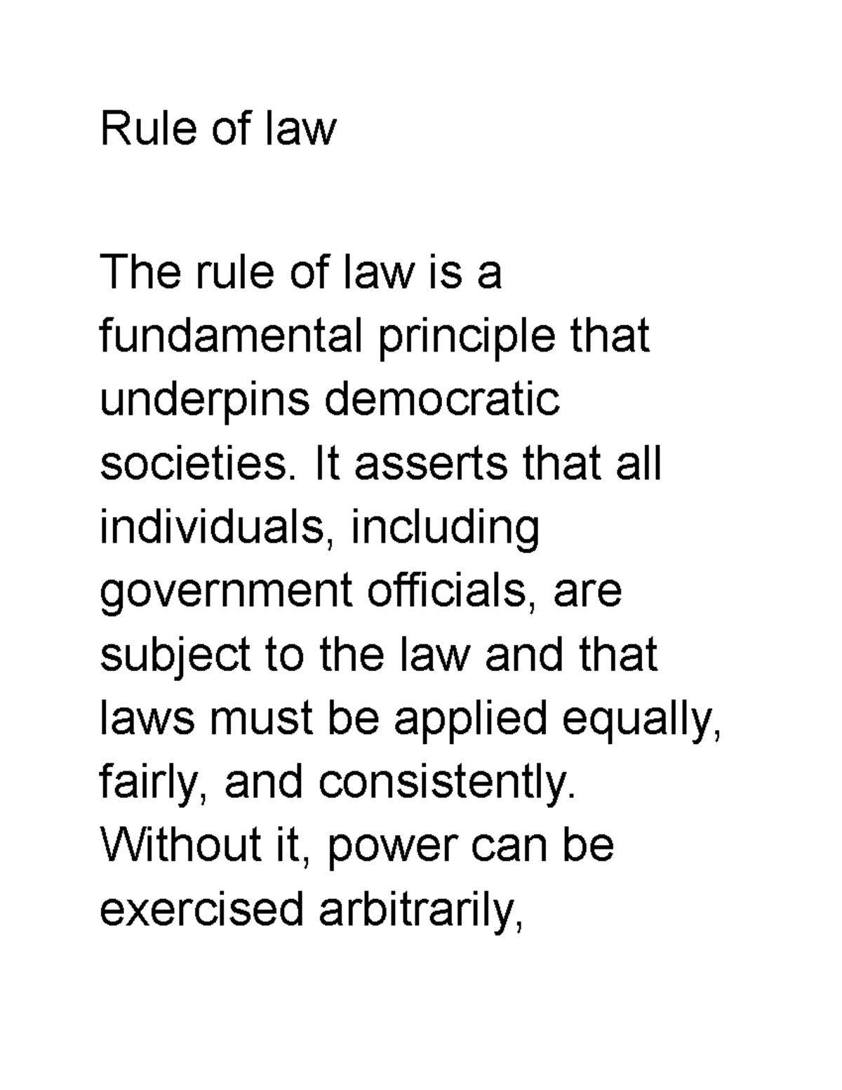 Rule of Law: Principles and Importance in Democracy - Studocu
