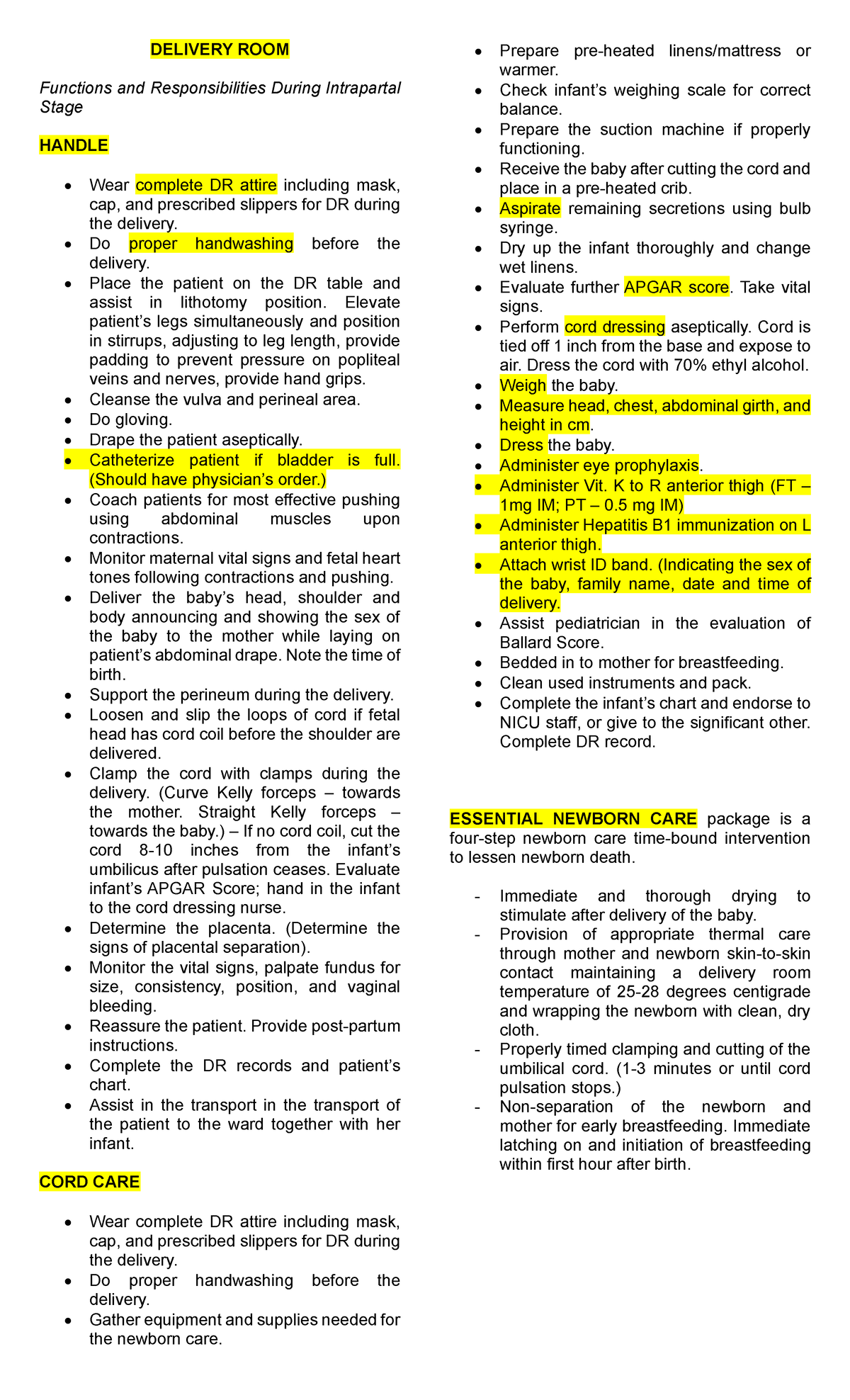 DR Functions & Responsibilities During Intrapartal Stage and Newborn ...