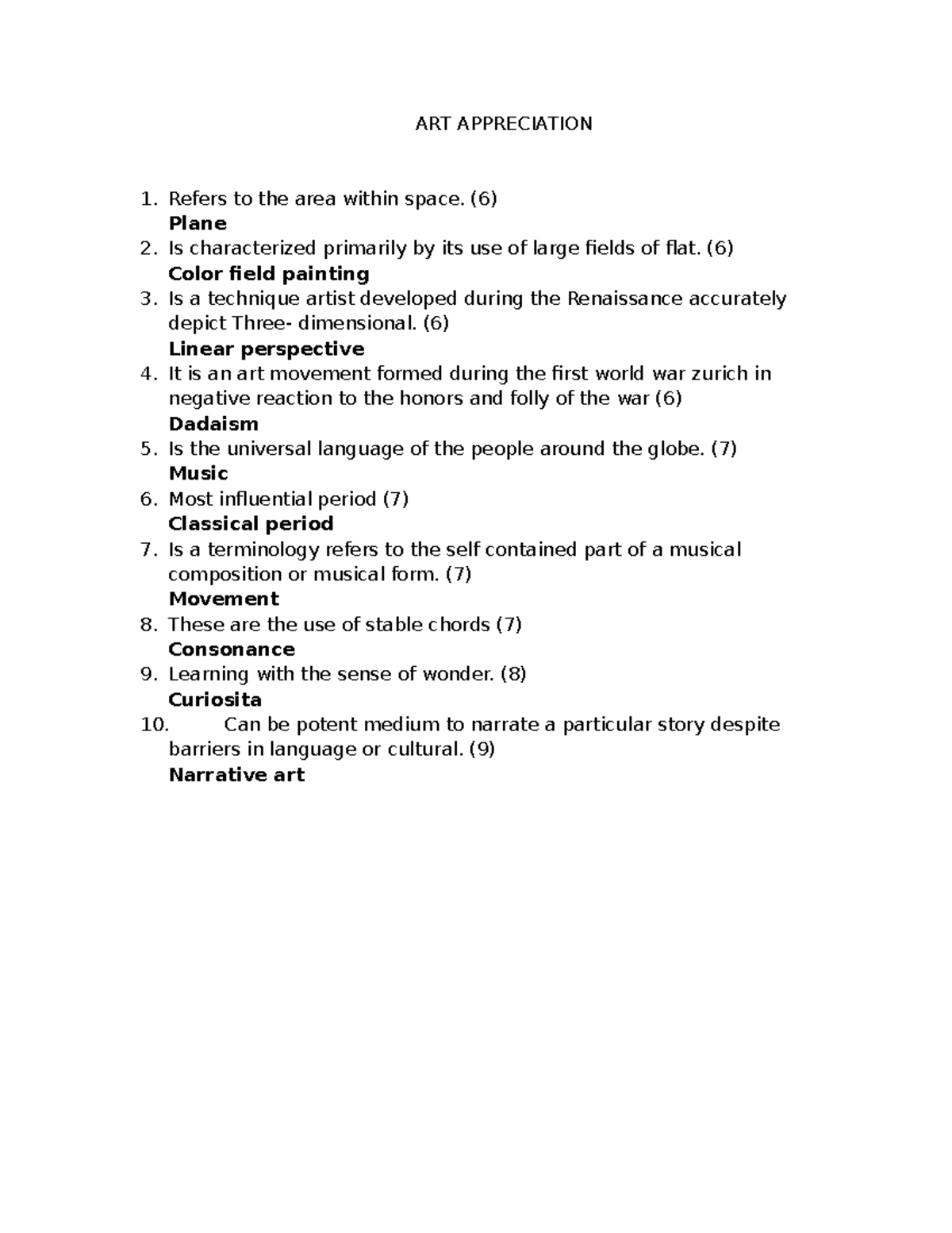 ART APPRECIATION 1: Key Concepts and Terms Explained - Studocu