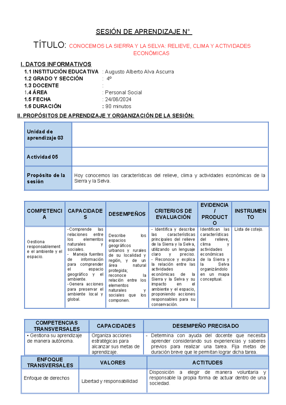 Conocemos la Sierra y Selva: Relieve, Clima y Economía - PS101 - Studocu