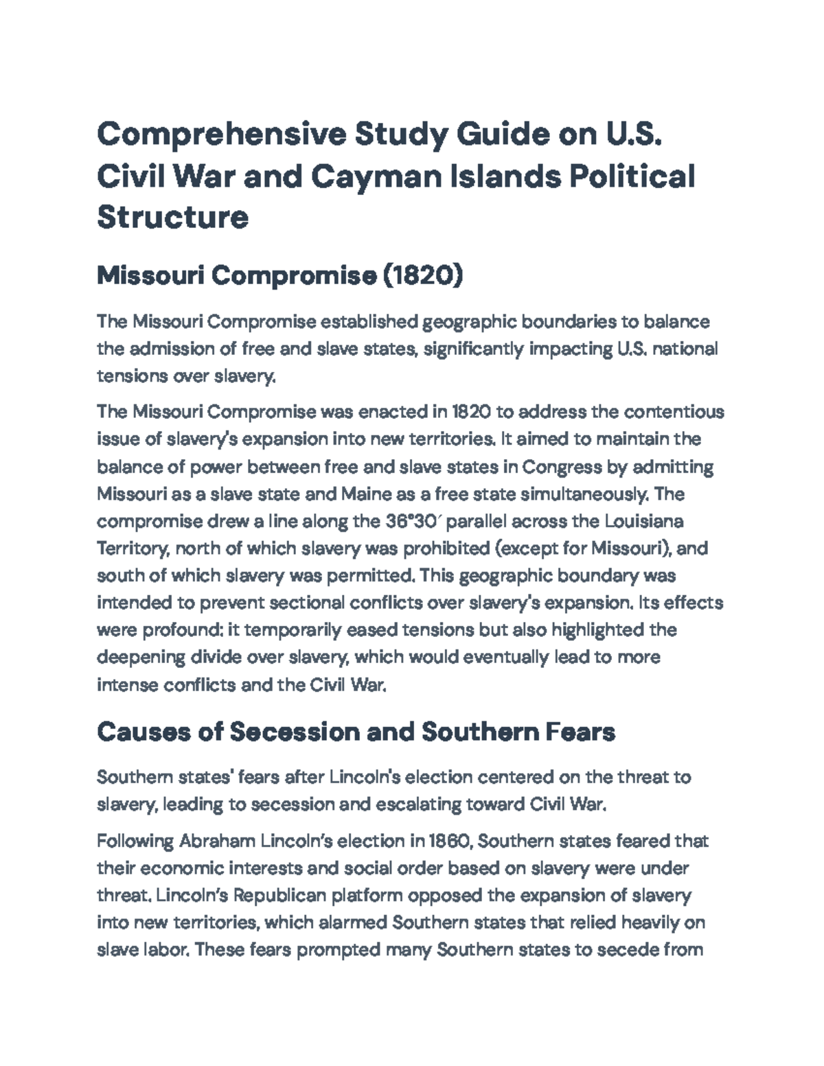 Comprehensive Study Guide on U.S. Civil War (HIST 201) & Cayman ...