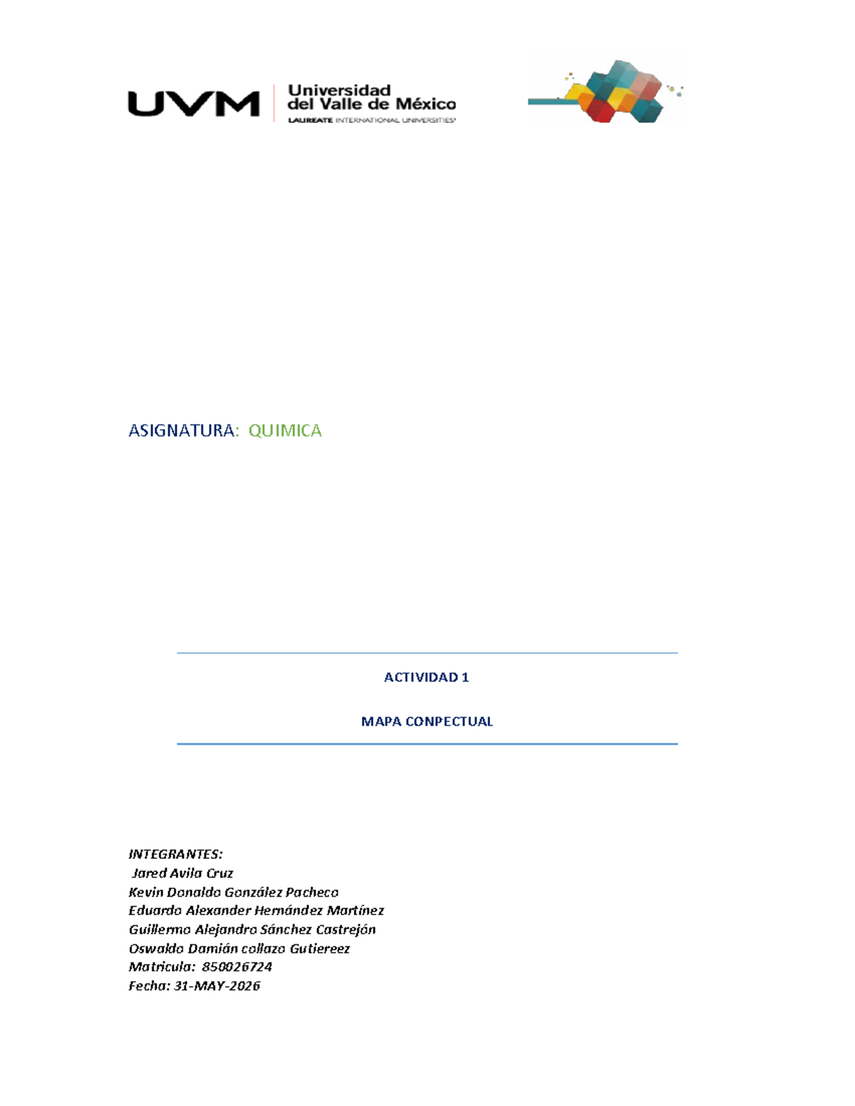 ACTIVIDAD 1 MAPA CONCEPTUAL - Química - ASIGNATURA: QUIMICA ACTIVIDAD 1 ...