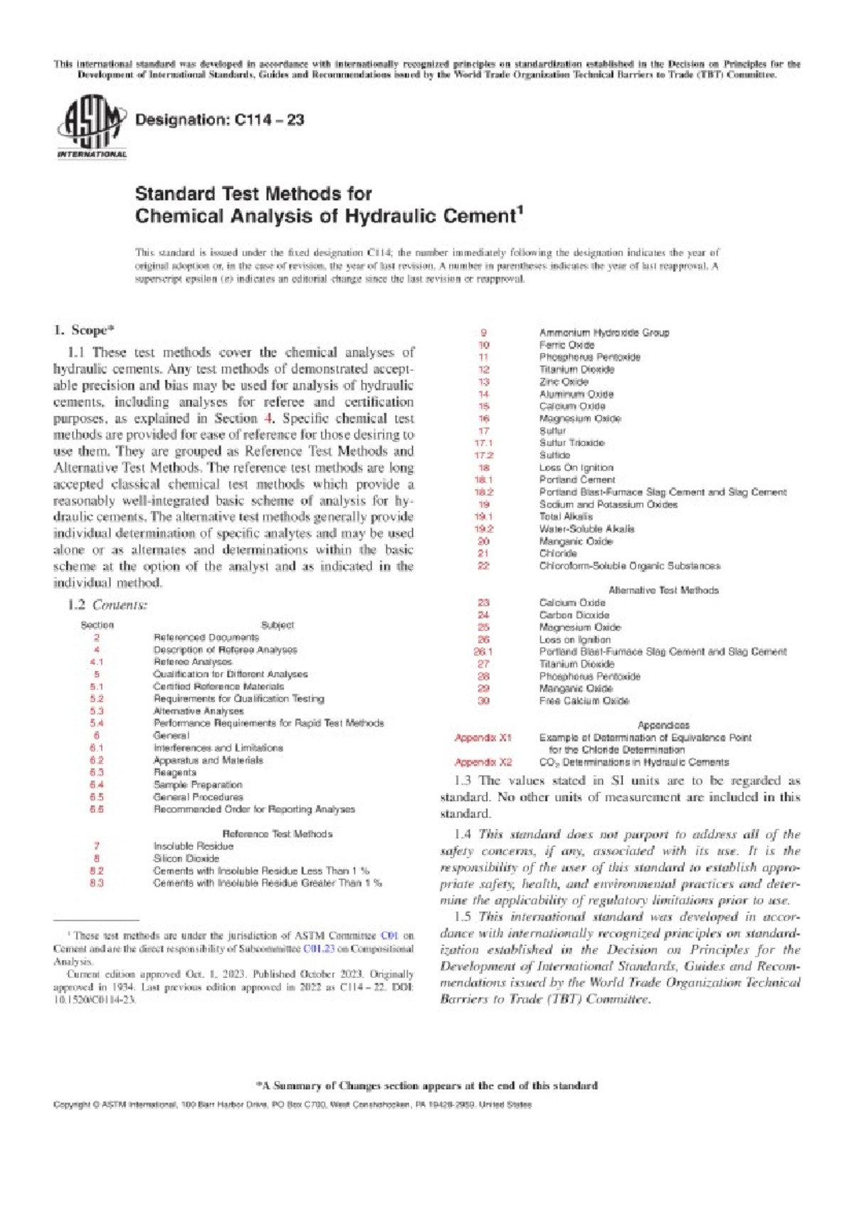 C114-23: International Standard Test Methods for Chemical Analysis of ...
