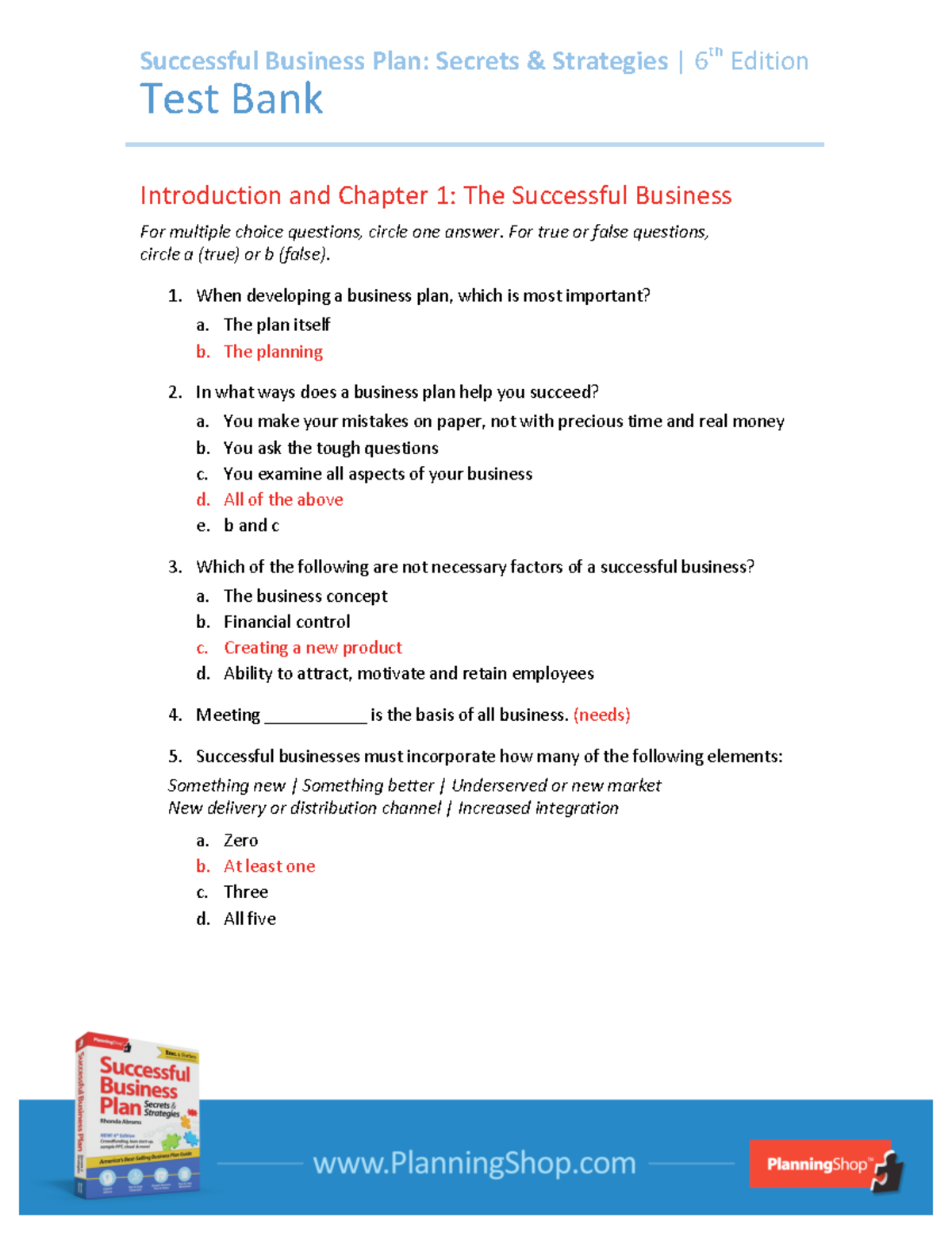 Test 15 December 2016, questions and answers - Successful Business Plan ...