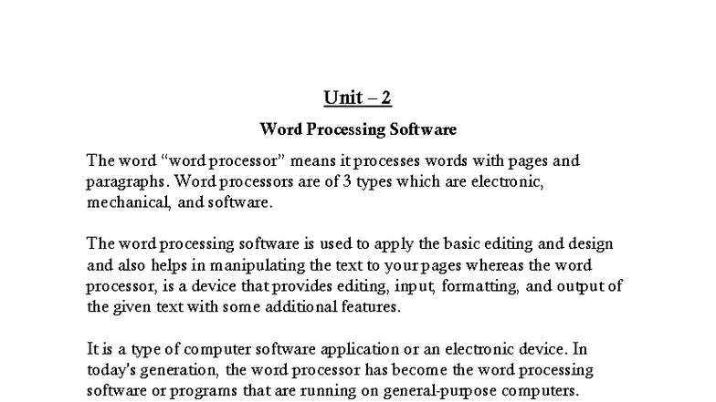 Unit 2 CA: Comprehensive Notes on Word Processing Software - Studocu