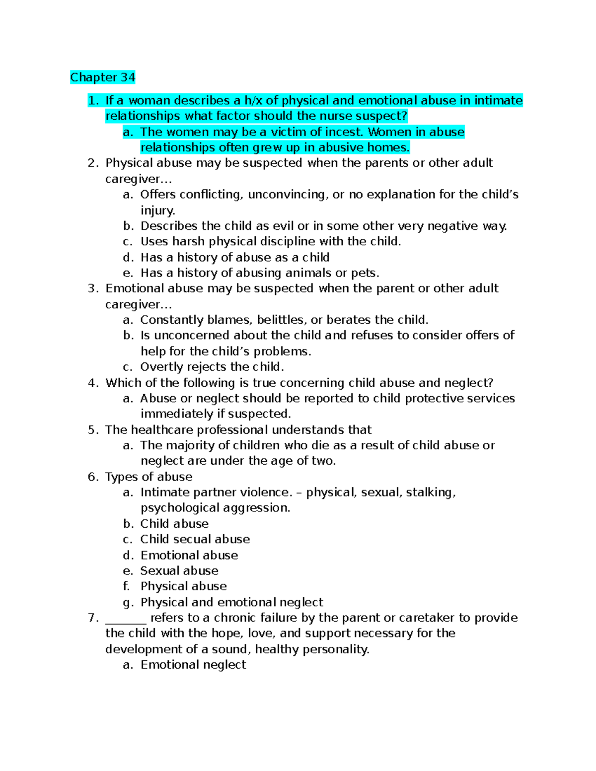 Chapter 34 - notes from class - Chapter 34 1. If a woman describes a h ...