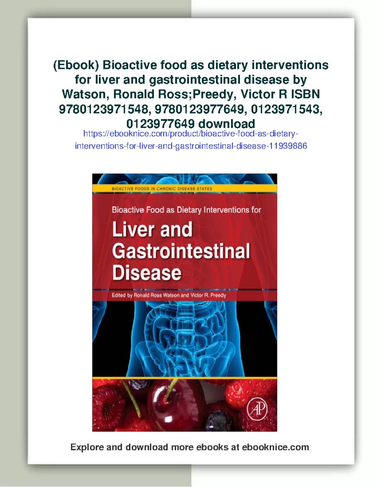Bioactive Foods as Dietary Interventions for Liver & GI Diseases (Ebook ...