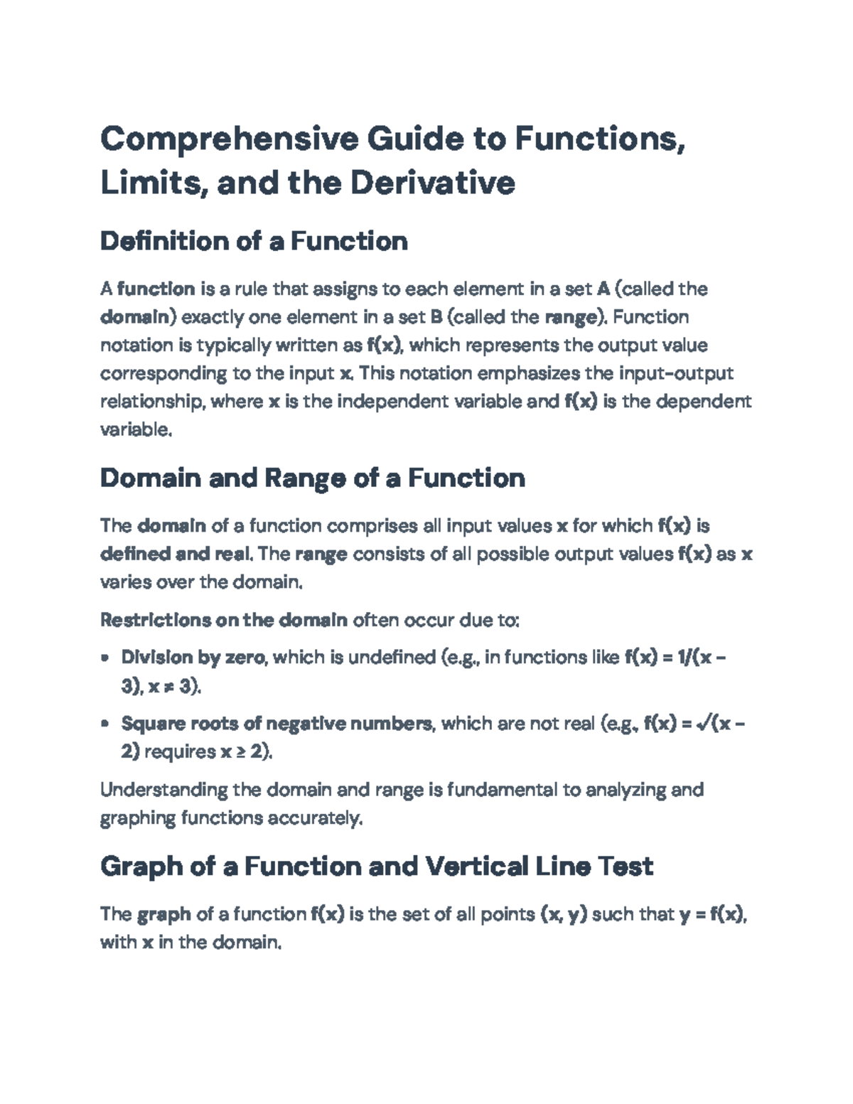 Comprehensive Guide to Functions, Limits, and Derivatives in Calculus ...