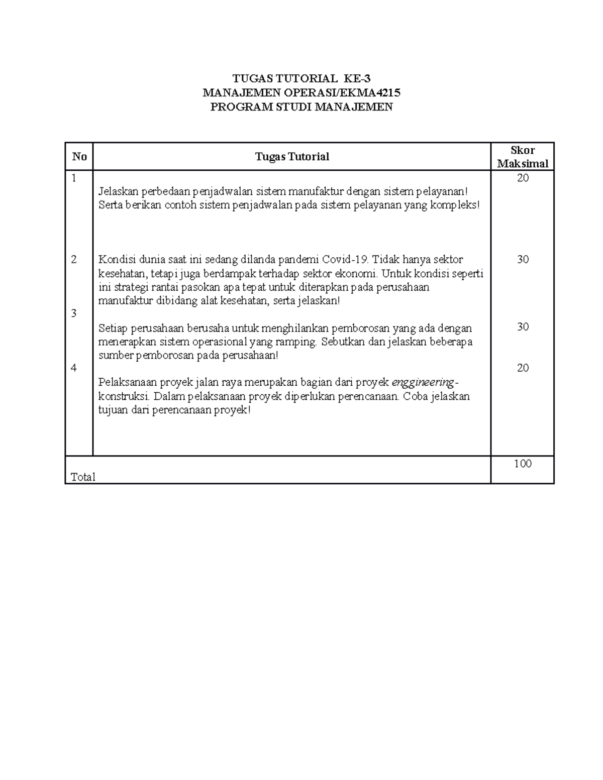 Tugas 3 Manaj. Operasi - Tuton - TUGAS TUTORIAL KE- MANAJEMEN OPERASI ...