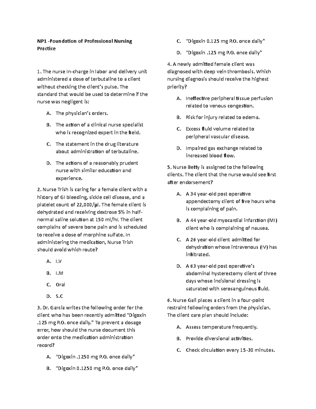 NP1 Final Exam: Key Concepts in Professional Nursing Practice - Studocu