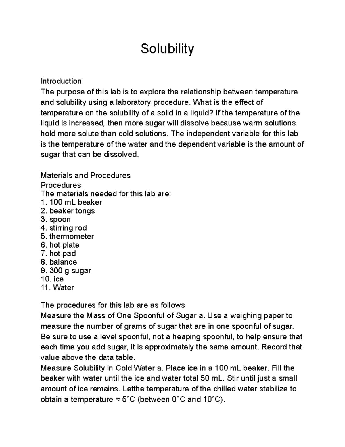 Solubility Lab Report - dddddddddddddddddddddddddddddddddddddddd ...