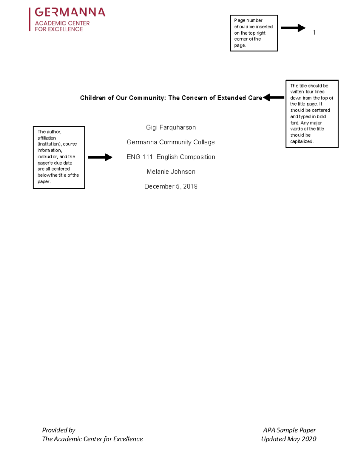 ENG 101: APA Sample Paper Guidelines and Formatting Notes - Studocu