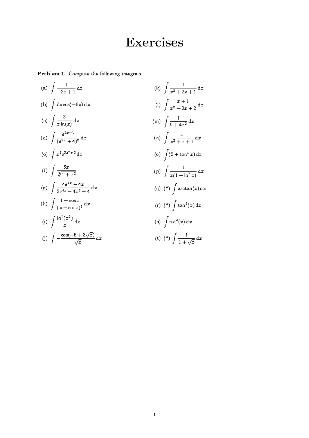 Calculus Exercises: Integral Problems and Solutions 7 - Studocu