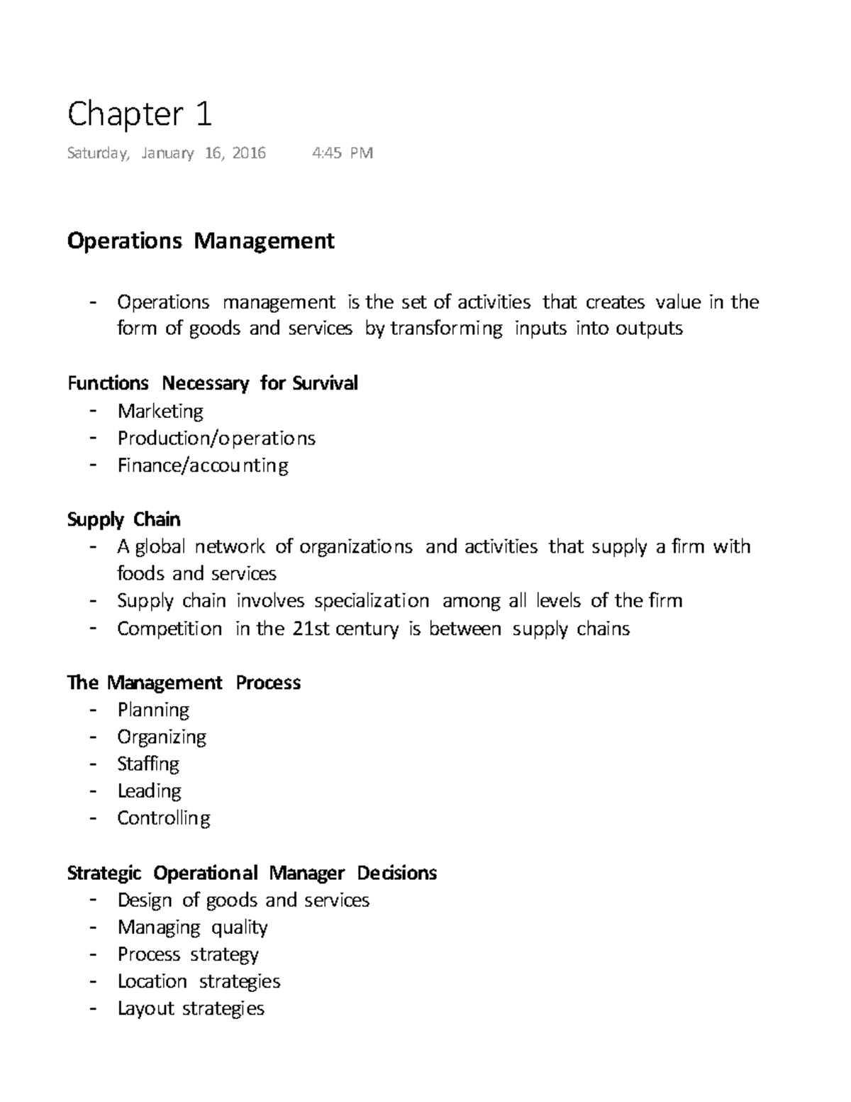 OPER 2p91 - Chapter 1 - Operations Management Operations management is ...