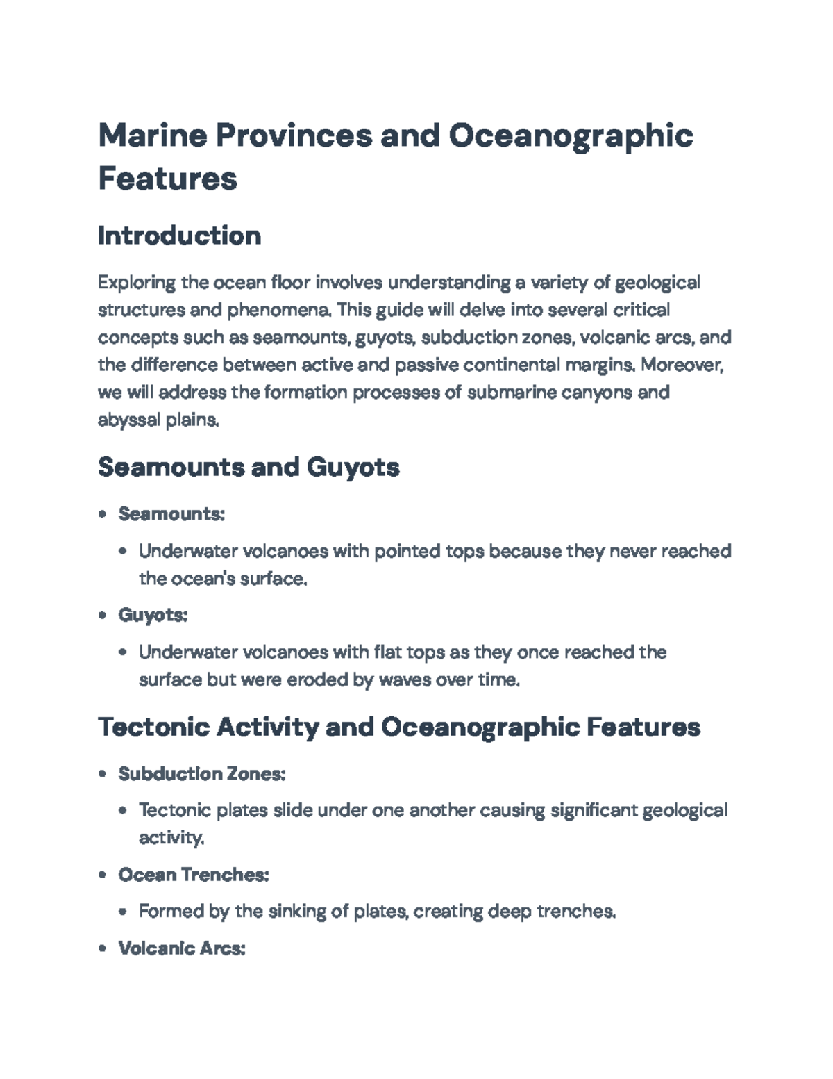 Marine Provinces and Oceanographic Features Overview (Course Code ...