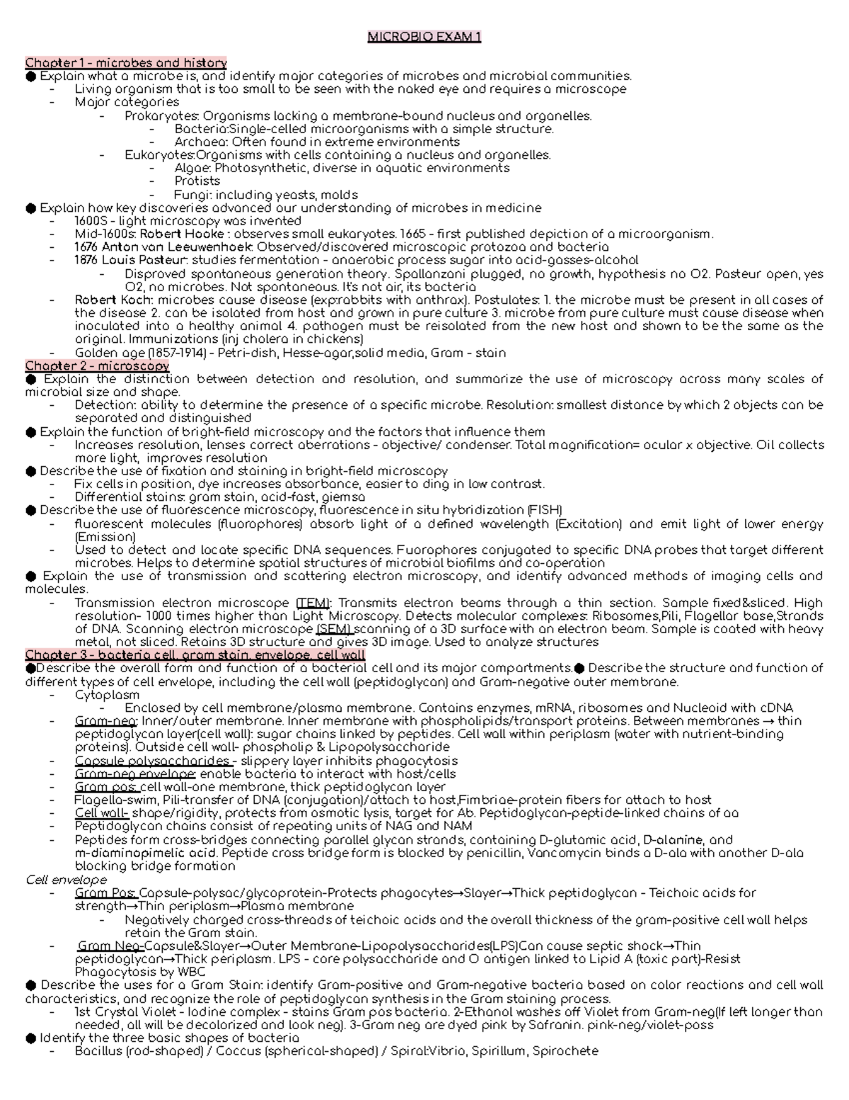 Microbiology EXAM 1 Review: Key Concepts and Discoveries - Studocu