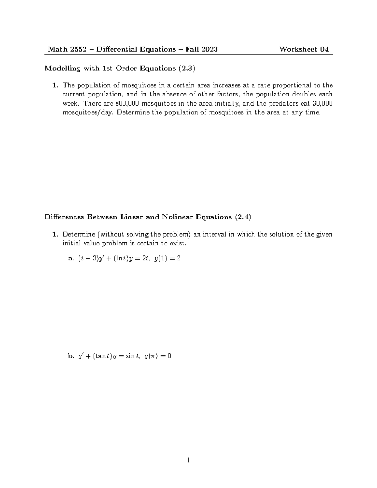 WS 4 - Studio worksheet 4 - Math 2552 – Differential Equations – Fall 2023 Worksheet 04 ...