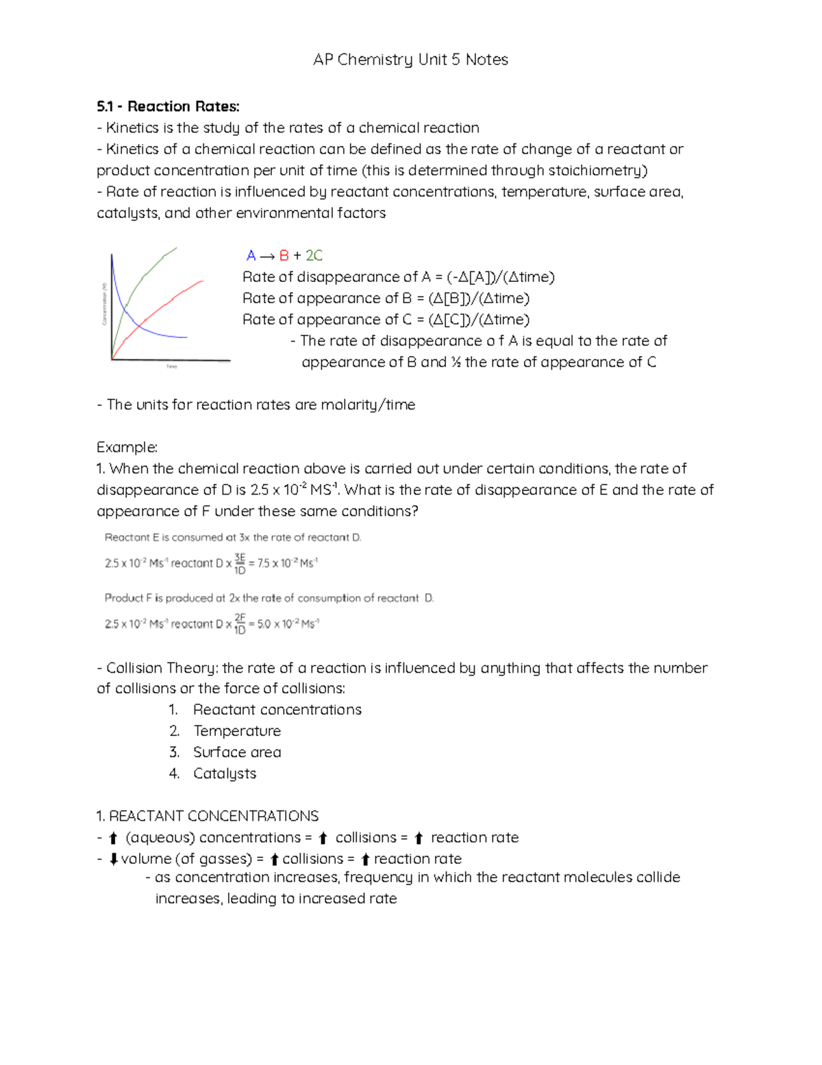 AP Chemistry Unit 5: Kinetics and Reaction Rates Notes - Studocu