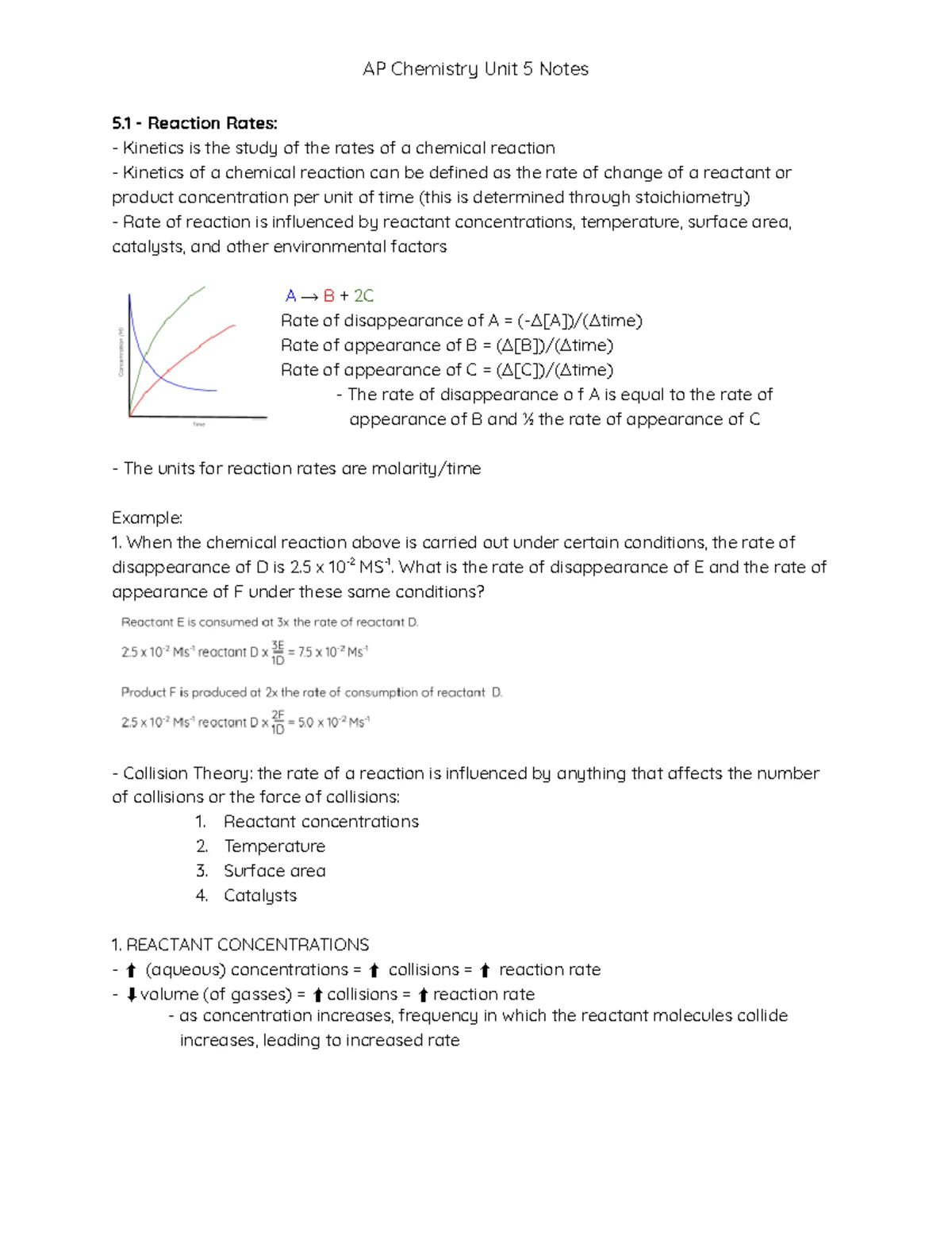 Final Exam Notes for AP Chemistry Unit 5 - Kinetics and Rate Laws - Studocu
