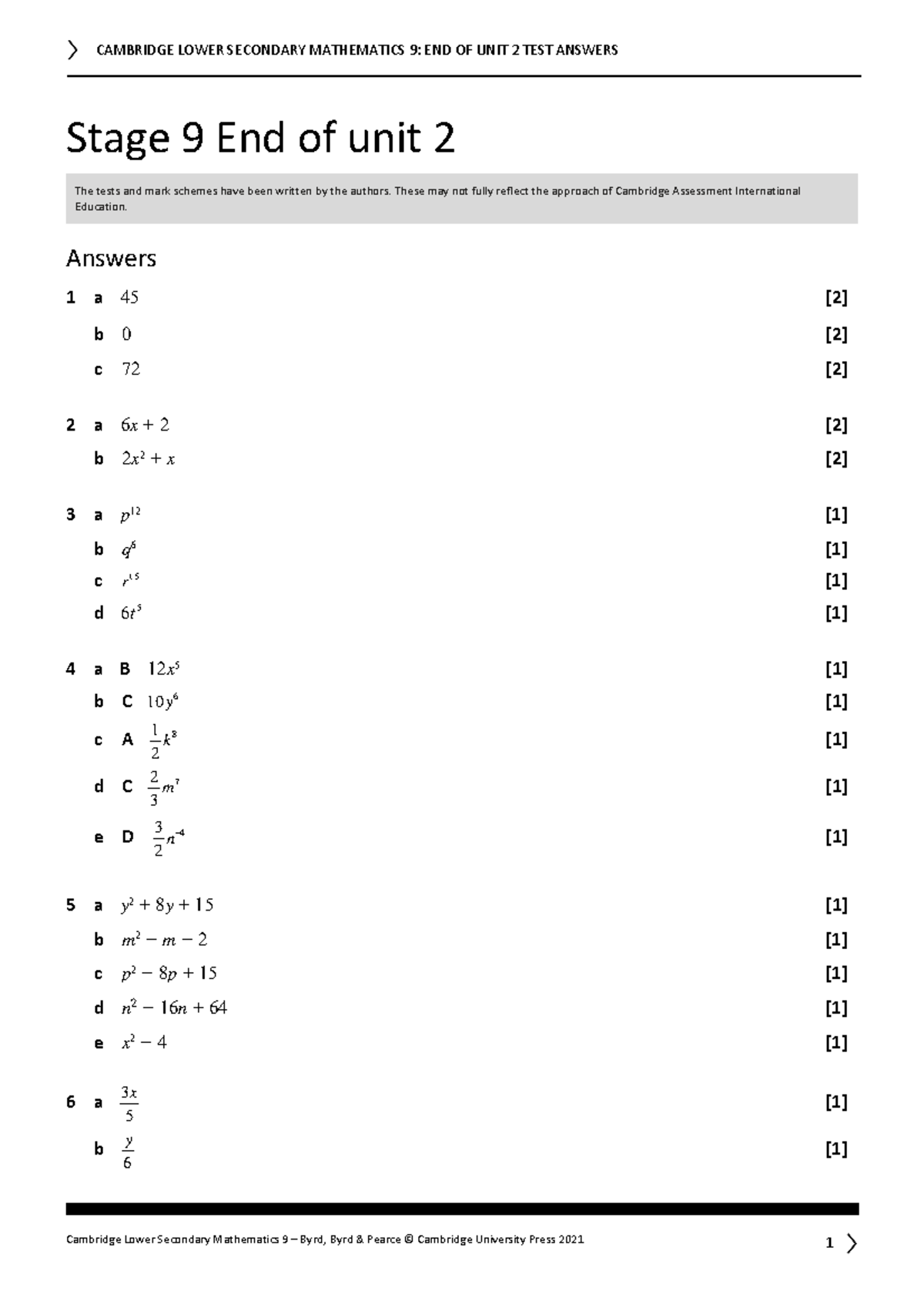 635503684 Unit 2 End of Test Answers – Cambridge Lower Secondary Math 9 ...